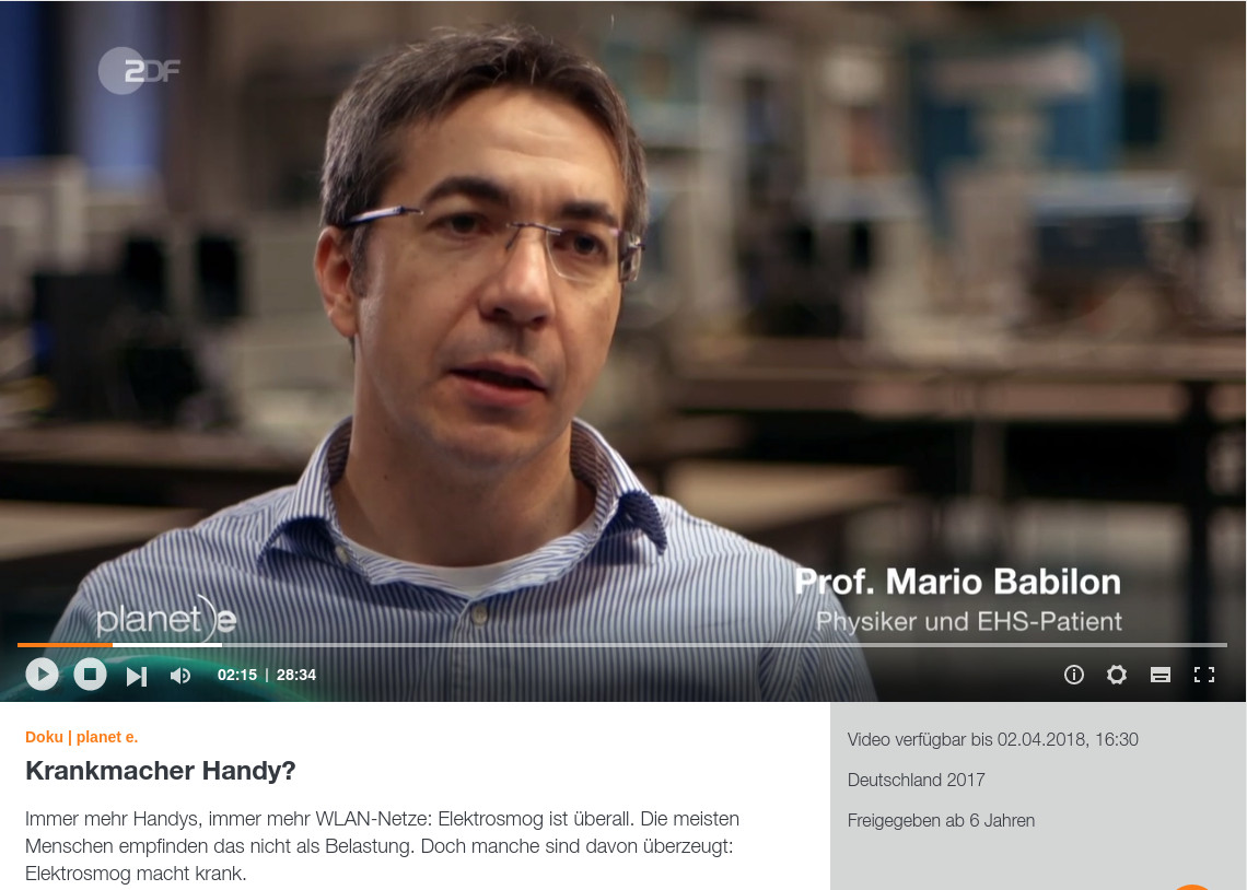 ZDF Doku „Krankmacher Handy“ mit Physikprofessor und EHS-patient Mario ...